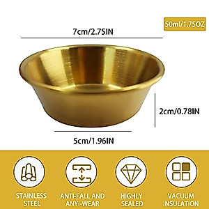 14Pcs Mini Stainless Steel Seasoning Dishes, 2.3oz Dipping Sauce Bowls, Sushi Dipping Dishes, for Individual Serving Condiments, Meal Prep, Snack, Soy Dip (Gold)