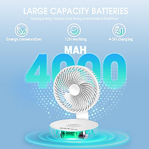 YOTOZU Waterproof Portable Fan, Maglev Detachable Cordless Foldable Fan, 4000mAh Rechargeable Battery Operated Travel Fan, 4 Speeds 4H Timer Table Collapsible Fan for Home Kitchen, Camping, Outdoor