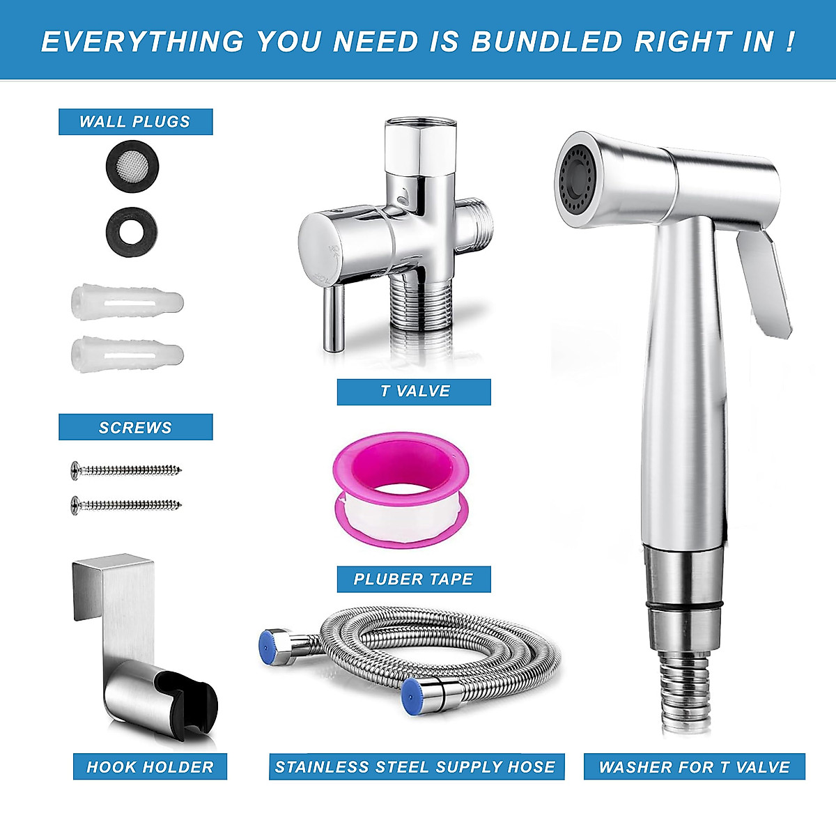 My Homebound Handheld Toilet Bidet Sprayer, Stainless Steel Jet Sprayer kit, Bathroom Bidet with Adjustable Water Pressure, Easy to Install Bidet Faucet Sprayer for Baby Cloth Diaper Cleaning