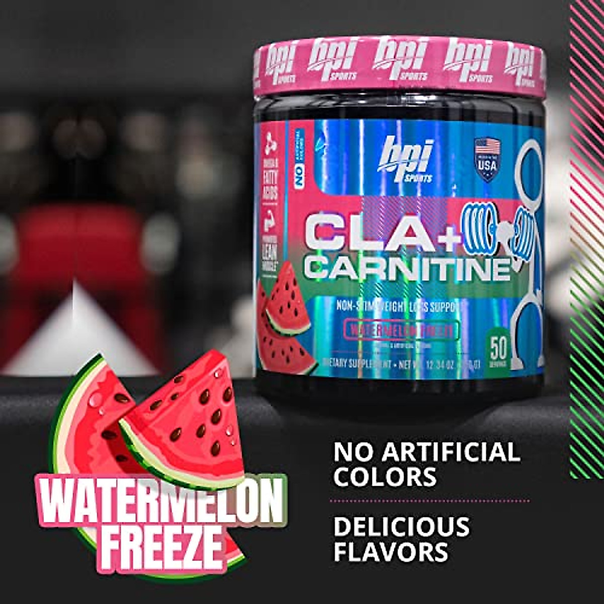 BPI Sports CLA+Carnitine–Conjugated Linoleic Acid–Weight Loss Formula –Metabolism, Performance, Lean Muscle–Caffeine Free–For Men & Women–Watermelon Freeze–50 servings – 12.34 oz.(Packaging May Vary)