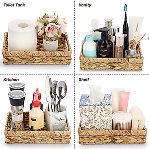 Sumnacon Bathroom Tray for Counter 9.8 Inch Water Hyacinth Bathroom Tray Over Toilet,Wicker Toilet Tank Tray Organizer Decorative Tray for Bathroom Toilet Vanity Kitchen Shelf Dining Table Desk