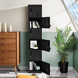 Bonusall Employees Lockers,Metal Office Storage Locker with 6 Door, Tall Steel Lockers with Keys and Lock for School, Gym, Home, Garage,Black