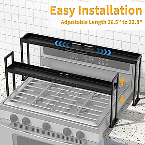 ZDDLOINP Spice Rack Shelf for Kitchen Stove, Adjustable 27 to 33 Inch Spice Rack Organizer Shelf, 4 Level Adjustable Height Spice Rack for Kitchen, Over the Stove Spice Shelf for Countertop, Black