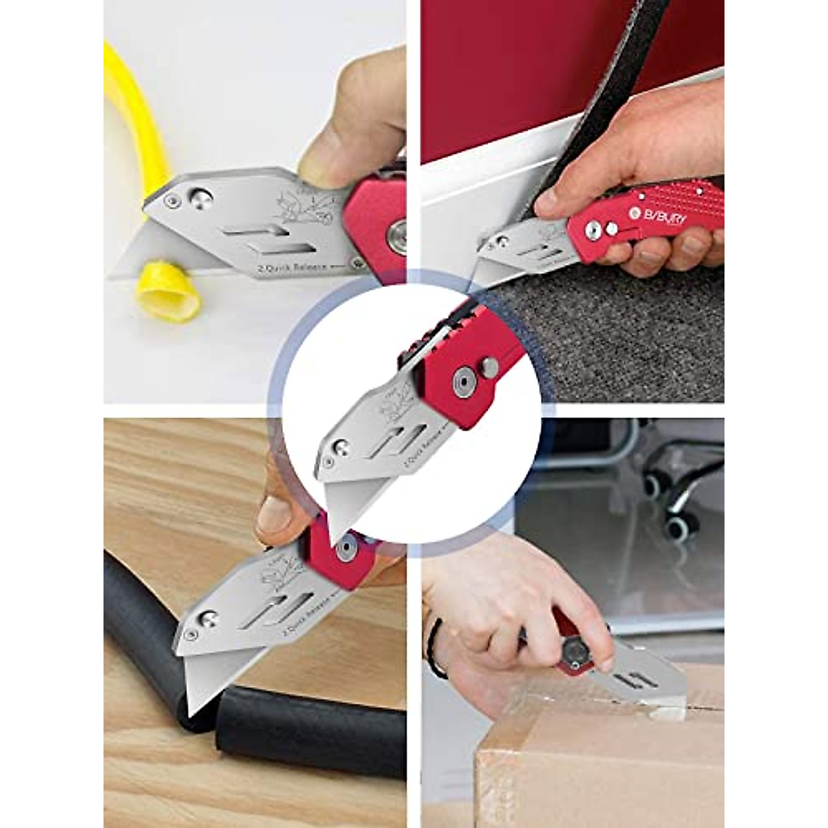 Utility Knife, BIBURY Upgraded Version Heavy Duty Box Cutter, Pocket Carpet knife with 10 Replaceable SK5 Stainless Steel Blades, Belt Clip, Easy Release Button, Quick Change and Safety Lock-Red