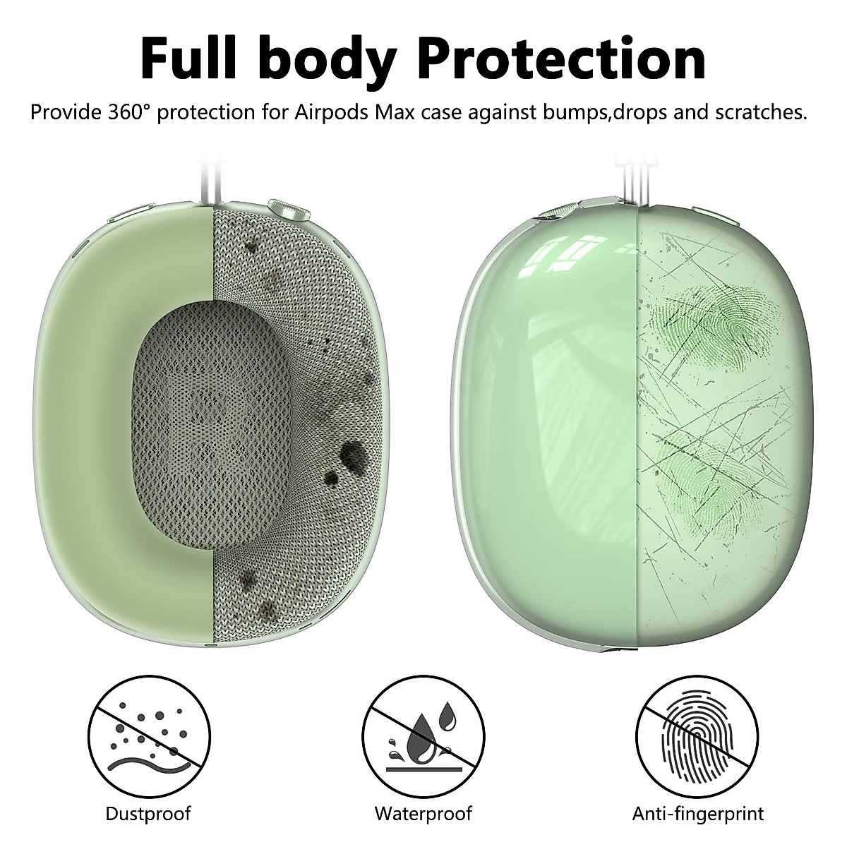 Silicone Case Cover for AirPods Max Headphones, Clear Soft TPU Ear Cups Cover/Ear Pad Case Cover/Headband Cover for AirPods Max, Transparent Accessories Silicone Protector for Apple AirPods Max, Green
