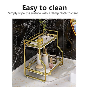 HERCHR Cosmetic Makeup Organizer, 2 Tier Bathroom Countertop Organizer Desktop Gold Metal Countertop Shelf for Cosmetics Storage Display Stand Shelf(Gold)