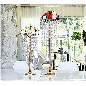 29.5in Gold Wedding Centerpieces for Table, 2Pcs Tall Vases Wedding Centerpieces with Sparkling Crystal Beads, Metal Flower Stand for Wedding Reception Birthday Party Events Home Decor