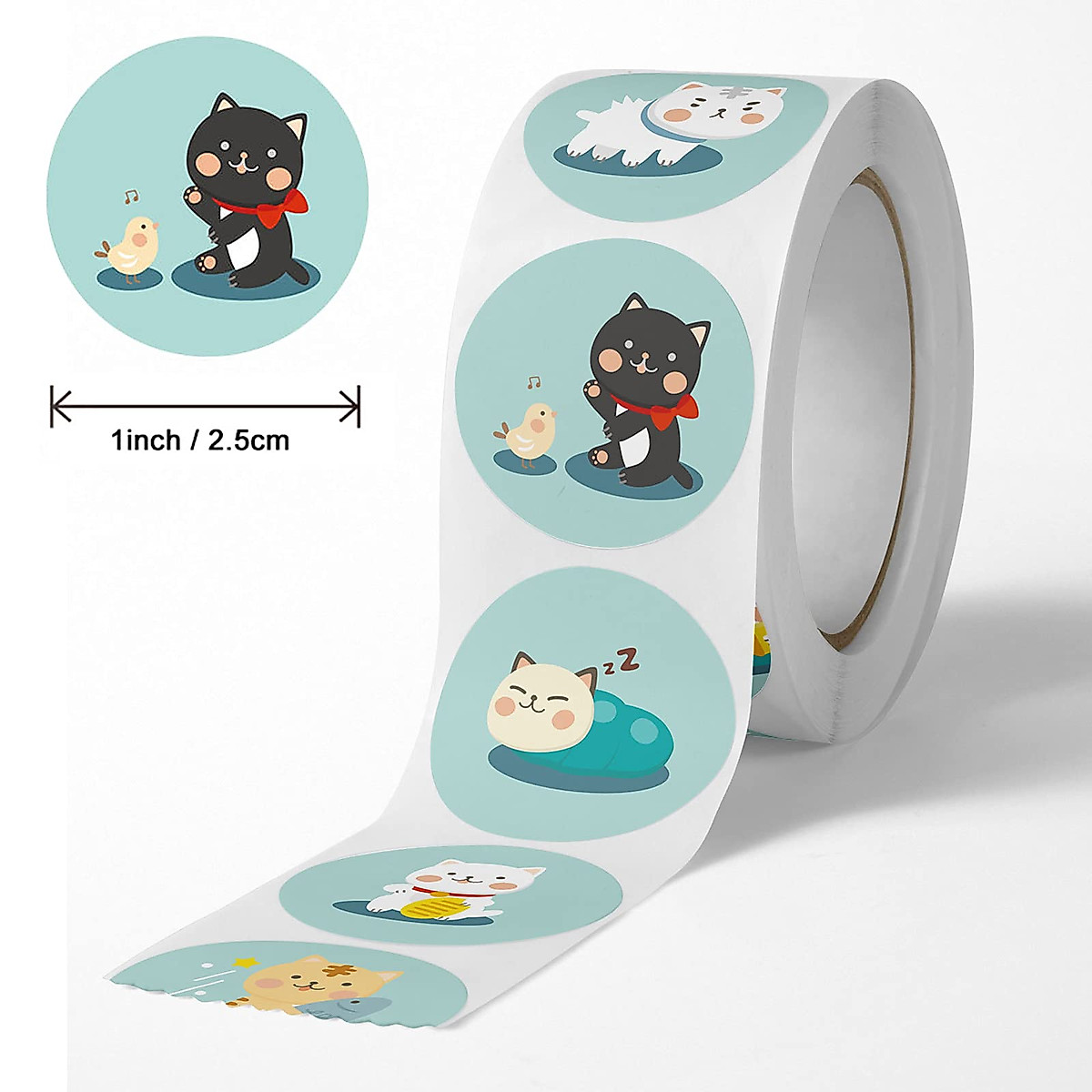 1000 Pieces Mini Cute Cat Stickers for Kids Reward Stickers Sealing Stickers in 16 Designs (1 Inch Diameter)