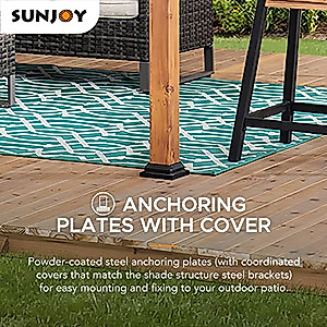 Sunjoy Outdoor Pergola 8.5 x 13 ft. Steel Arched Pergola with Tan Weather-Resistant Fabric Canopy for Patio, Backyard, Garden Activities