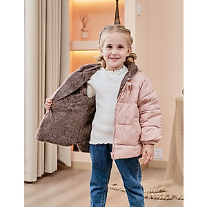 Enlifety 2t 3t Little Girls Bear Ears Jacket Kids Pink Puffy Coat Warm Lightweight Winter Clothes Outfit Christmas Gift for Baby Girl 2-3 Years