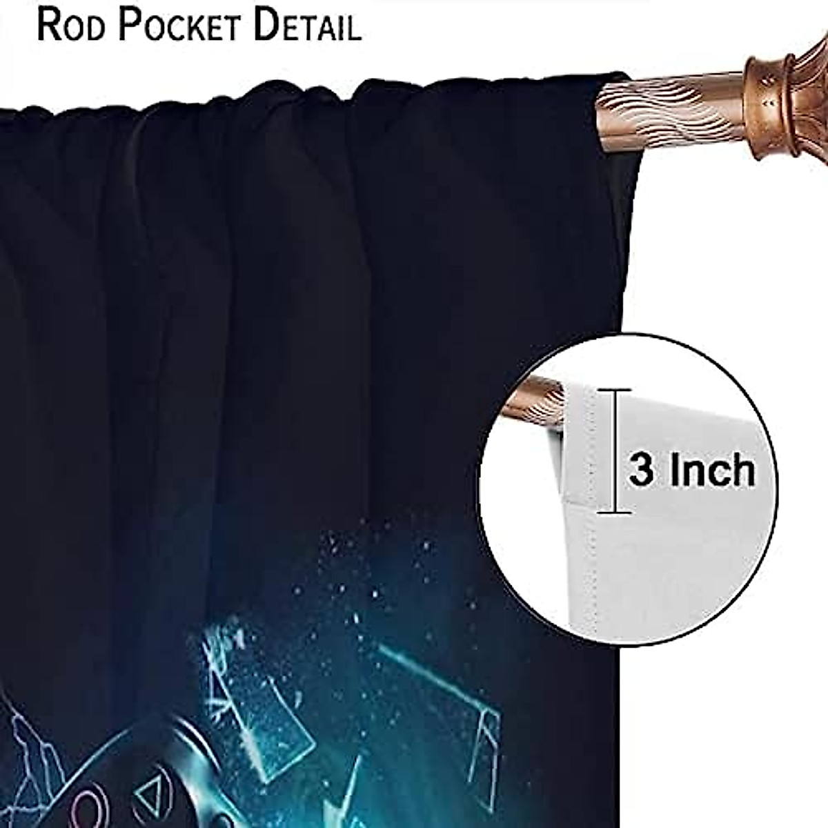 VTgclt Video Game Blue Gamepad Blackout Curtains, Console Game Controller,Thermal Insulated Drapes Rod Pocket Cafe Bedroom Living Room Kitchen Dining Room 2 Panels-52 W x 84" L