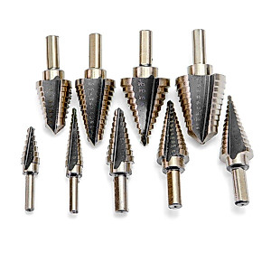XtremepowerUS 9-Piece Titanium HSS Step Drill Bits Set - SAE Size with Storage Case