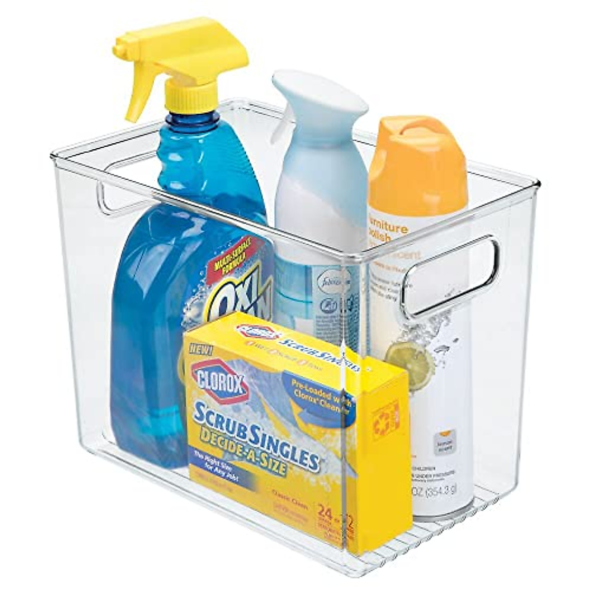 mDesign Plastic Deep Kitchen and Pantry Organizer Storage Bin with Handles for Cabinet, Fridge, Freezer - Food Storage Containers for Snacks, Yogurt Pouches or Fruit, Ligne Collection, 4 Pack, Clear