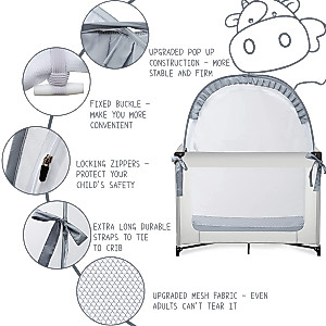 L RUNNZER Pack N Play Tent to Keep Baby in, Crib Net for Pack and Plays, Mini Cribs & Play Yards to Stop Baby from Climbing Out, Pop Up Design & Breathable Mesh Crib Canopy