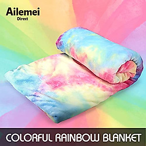 Ailemei Direct Rainbow Tie Dye Throw Blanket for Girls, Soft Cute Funny Decorative Throw, Fuzzy Pastel Plush Blankets for Teen Girl Adults Kid's Gift