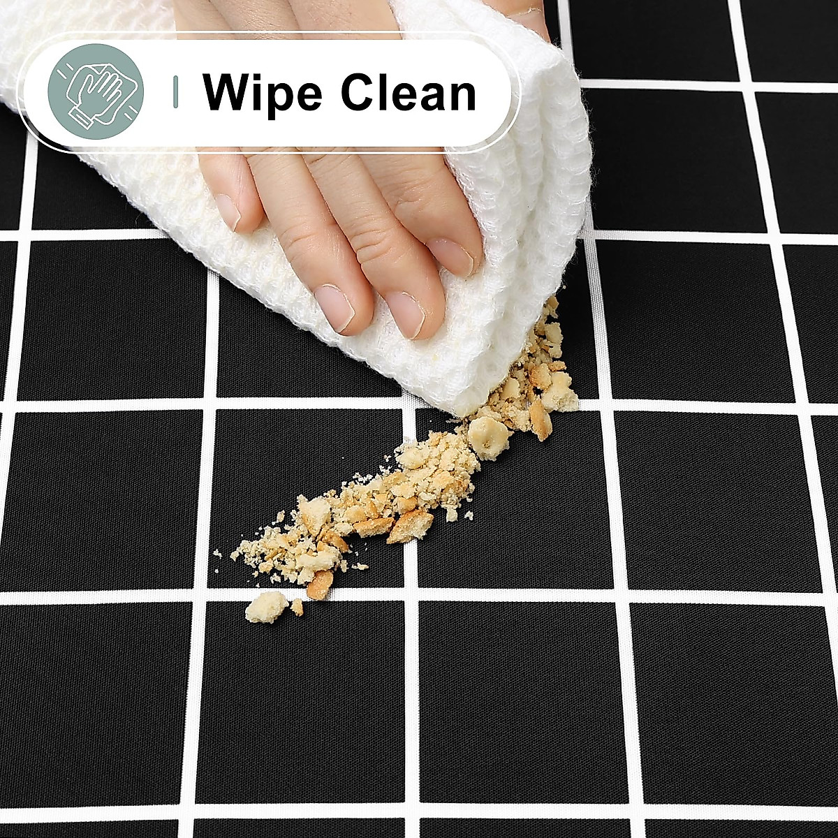 misaya Rectangle Waterproof Fabric Table Cloth, Plaid Stain Proof Polyester Tablecloth, Washable Cloth Table Cover for Dining Room, Kitchen, Outdoor (60" x 84", Black)