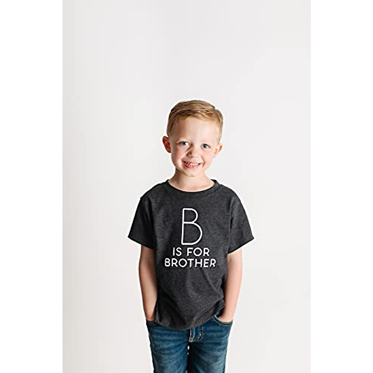 ELLA COLE COMPANY Big Brother Shirt for Toddler B is for Brother T-Shirt (Dark Grey, 2T)