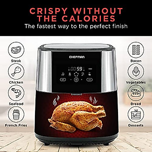 CHEFMAN Large Air Fryer Max XL 8 Qt, Healthy Cooking, User Friendly, Nonstick Stainless Steel, Digital Touch Screen with 4 Cooking Functions, BPA-Free, Dishwasher Safe Basket, Preheat & Shake Reminder