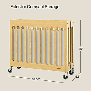 Foundations Boutique Compact Folding Crib, Modern, Contemporary, Mini Crib for Guest Rooms, Vacation Homes, and Small Nurseries, Available in 5 Finishes, Mattress Included (Natural)