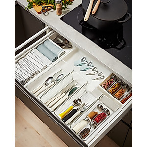 Hudgan 8 Pack Clear Plastic Drawer Organizer Bins Set, Stackable Cutlery Storage Bins Trays for Organizing Kitchen Supplies, Bathroom Supplies, Office Supplies, Crafts, Gadgets, Cabinet Supplies