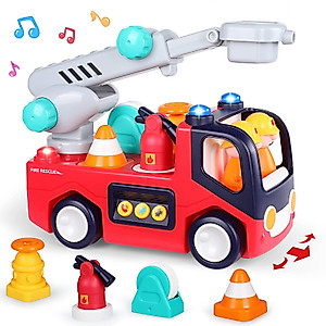 Toy Cars for 1 2 3 Year Old Boy Girls Gifts Fire Truck with Music & Light Toys for Toddler 1-3 Educational Learning Toys for 2 3 4 Year Old Birthday Gifts Baby Toys 12 18 Months for Infant Toddler