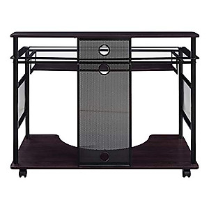 OSP Home Furnishings Vision Glass Multi-Media Home Office Rolling Desk, Black