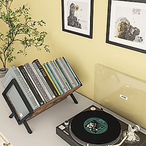 Giikin Vinyl Record Storage Holder, Holds up to 90-110 LPs, Metal and Wooden Vinyl Record Organizer Stand, Simple/Functional/Easy Assembly, Vinyl Shelf for Files/Book/Magazine/Record Rack
