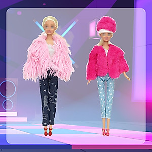 SOTOGO 25 Pieces Doll Clothes and Accessories for 11.5 Inch Girl Doll Fashion Furry Coat for Doll Including 10 Sets Fashion Fluffy Coats and 15 Pieces Accessories