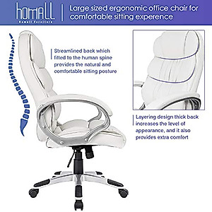 Homall Office Chair High Back Computer Chair Desk Chair, PU Leather Adjustable Height Modern Executive Swivel Task Chair with Padded Armrests and Lumbar Support (White)