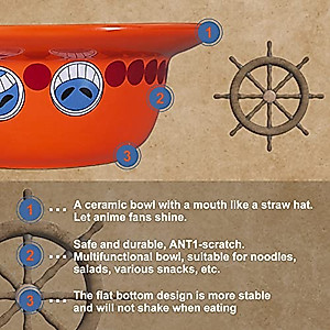 Anime One Piece Bowl Set with Chopsticks Straw Hat Ceramic Ramen Bowl Set Merchandise Fans Gifts, Dishwasher & Microwave Safe (orange)