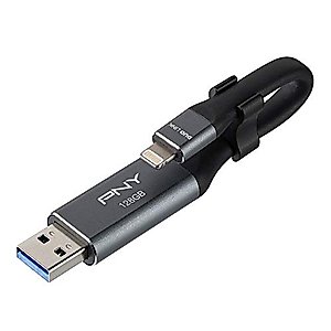 PNY P-FDI128LA02GC-RB 128GB Duo Link iOS USB 3.0 OTG Flash Drive for iPhone & iPad and Computers - External Mobile Storage for Photos, Videos, and More, Metal Gray