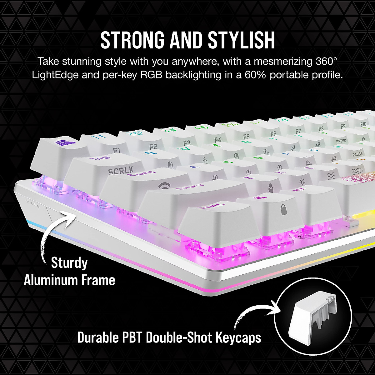 Corsair K70 PRO MINI WIRELESS RGB 60% Mechanical Gaming Keyboard - Fastest Sub-1ms Wireless, Swappable CHERRY MX Speed Keyswitches, Aluminum Frame, PBT Double-Shot Keycaps - NA Layout, QWERTY - White