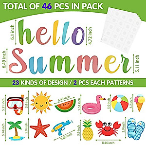 46 Pcs Hello Summer Cutouts Summer Bulletin Board Set Hawaii Ice Cream Watermelon Palm Tree DIY Paper Cutouts Wall Decals Beach Party Decorations for Classroom Kindergarten Party Supplies