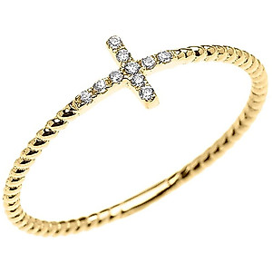 14K Yellow Gold Diamond Accented Sideways Cross Rope Design Statement Ring (K-M Color) - Size 7-1/4