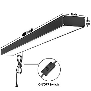 TychoLite 4FT Led Wraparound Shop Lights, 50W 6000LM 5000K, Compact Black 4 Foot LED Flush Mount Light Fixture for Office Kitchen Garage Shop, Hanging/Surface Mount, Plug and Play, 6 Pack