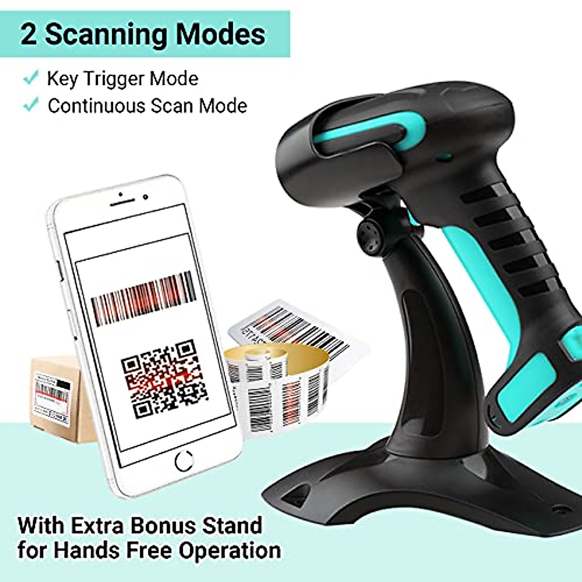 Tera 1D 2D QR Barcode Scanner Wireless with Stand, Heavy Duty Industrial IP66 Drop Resistance, Image Scanning Handheld Reader Compatible for Bluetooth with Vibration Alert Model 8100