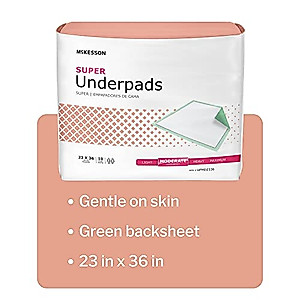 McKesson Super Underpads, Incontinence, Moderate Absorbency, 23 in x 36 in, 150 Count