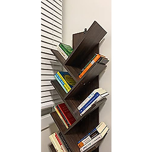 Tree Bookshelf, 9 Shelf Floor Standing Tree Bookcase with Wall Anchor, Retro Vertical Bookshelves for Living Room Bedroom Office, Book Organizer Tower Shelf Rack Stand for Books, CDs, Magazines