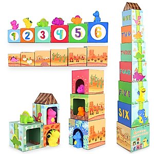 DINORUN Toys for 1 year old, Sorting & Stacking Blocks, Number Nesting Boxes for 1-3 Kids Preschool Learning, Toddlers Montessori Toy Christmas Birthday Gift for Boys Girls Age 1 2 3