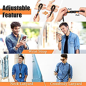 Universal Phone Lanyard with Wrist Strap, Adjustable Crossbody Cell Phone Lanyard Neck Strap and Wristlet Strap with 2 Lobster Clips, Phone Tether Patches and Phone Straps (Black, 2 Pack)