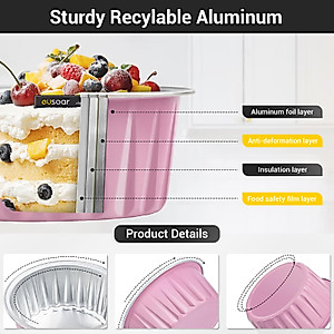 EUSOAR Foil Baking Cups, 50pcs 5oz 125ml Muffin Liners Cups with Lids, Aluminum Cupcake liners, Disposable Foil Ramekins Pans, Cupcake Baking Cups, Aluminum Foil Cupcake Holders Liners