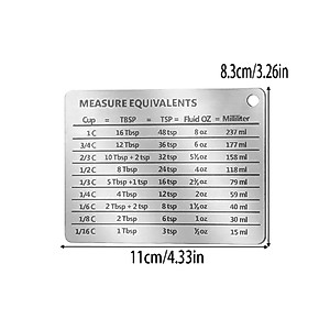 Magnetic Kitchen Conversion Chart - Professional Measurement Refrigerator Magnet, Stainless Steel, Conversions for Cups, Tablespoons, Teaspoons, Fluid Oz and Milliliters. (1 Pack)