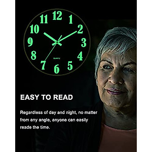 JoFomp Modern Night Light Wall Clock, 12 Inch Silent Non-Ticking Quartz Wall Clocks, Large Luminous Function Numbers and Hands, Battery Operated Decorative Wall Clock for Living Room, Office, Kitchen