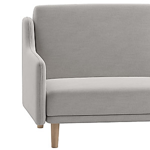 Flash Furniture Delphine Convertible Split Back Sofa Futon - Gray Faux Linen Upholstery - Solid Wood Legs - Curved Armrests - Sleeper Couch for Small Spaces,Grey