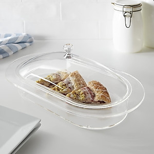 Huang Acrylic Clear Covered Oval Serving Food Tray | Servware with Lid Used for Appetizers, Snacks, and Shareable Entries | Perfect for Parties, Holidays, Celebrations, or Everyday Use