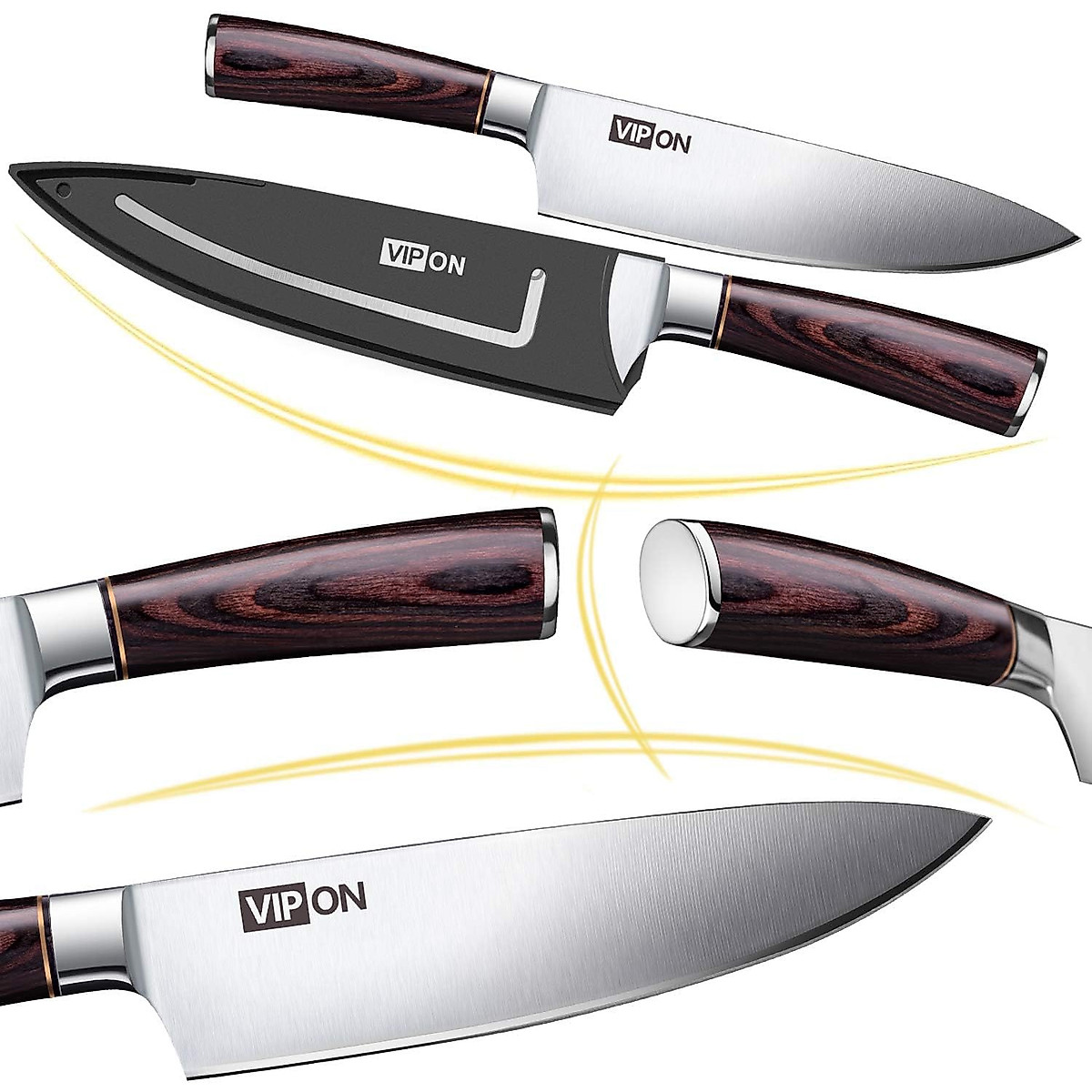 Chef Knife, VIPON 8 inch High Carbon Stainless Steel Kitchen Knife Ergonomic Handle Durable Blade Sharp Butcher Knife with Guard&Gift Box