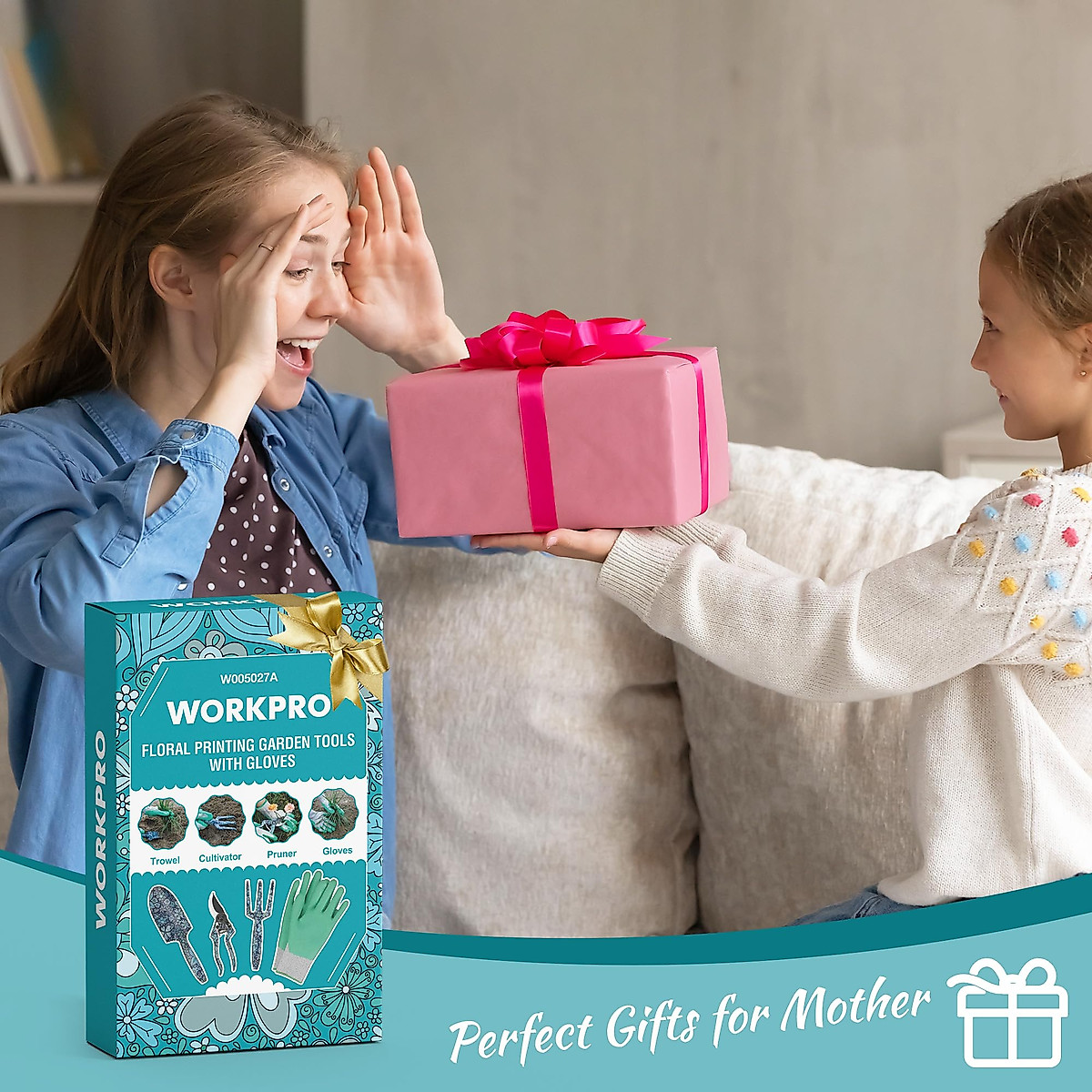 WORKPRO Garden Tool Set, 5 Pieces Gardening Work Gifts, Cast Aluminum Outdoor Hand Tools Kit for Men and Women, Including Trowel Transplanter Weeder Hand Fork Cultivator