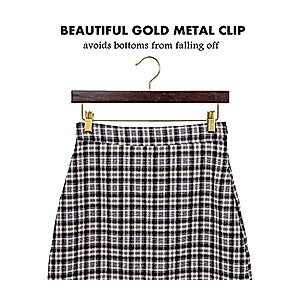 HUMIA 28 Pack Walnut Wooden Pants Hangers with Gold Hook, Solid Wood Skirt Hanger Trousers Bottom Hangers with 2 Adjustable Gold Clips, Clothes Hanger for Jeans, Shorts, Slacks (Walnut, 28)