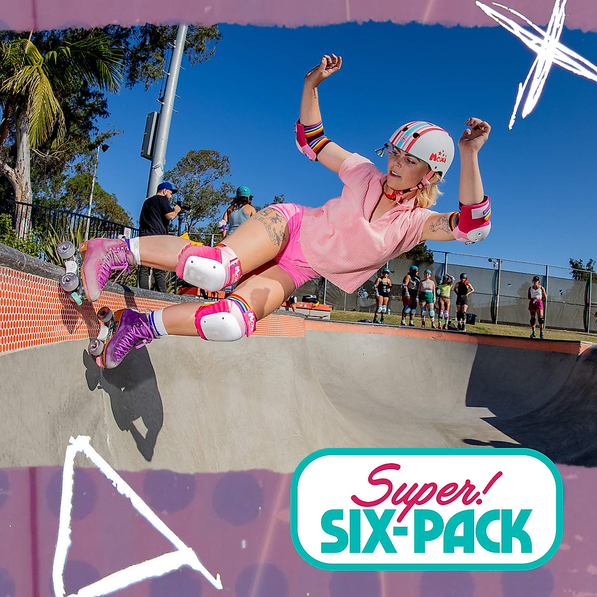 187 Killer Pads Moxi Skate Knee Pads, Elbow Pads, and Wrist Guards, Six Piece Pad Set, Pink, Junior