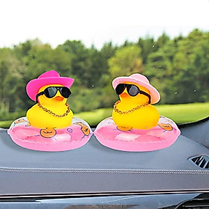 MuMyer Car Rubber Duck 2Pcs Duck Car Dashboard Decorations Yellow Duck Car Ornaments for Car Dashboard Decoration Accessories with Mini Swim Ring Sun Hat Necklace and Sunglasses